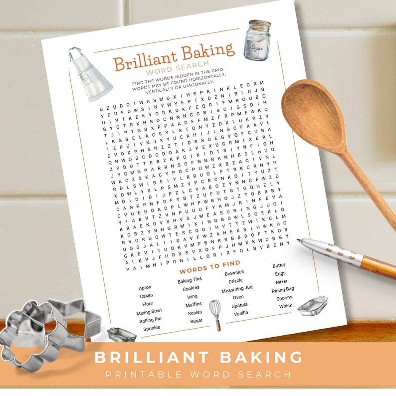 Baking Word Search, Printable Word Search for Adults, Baking Game, Bake ...