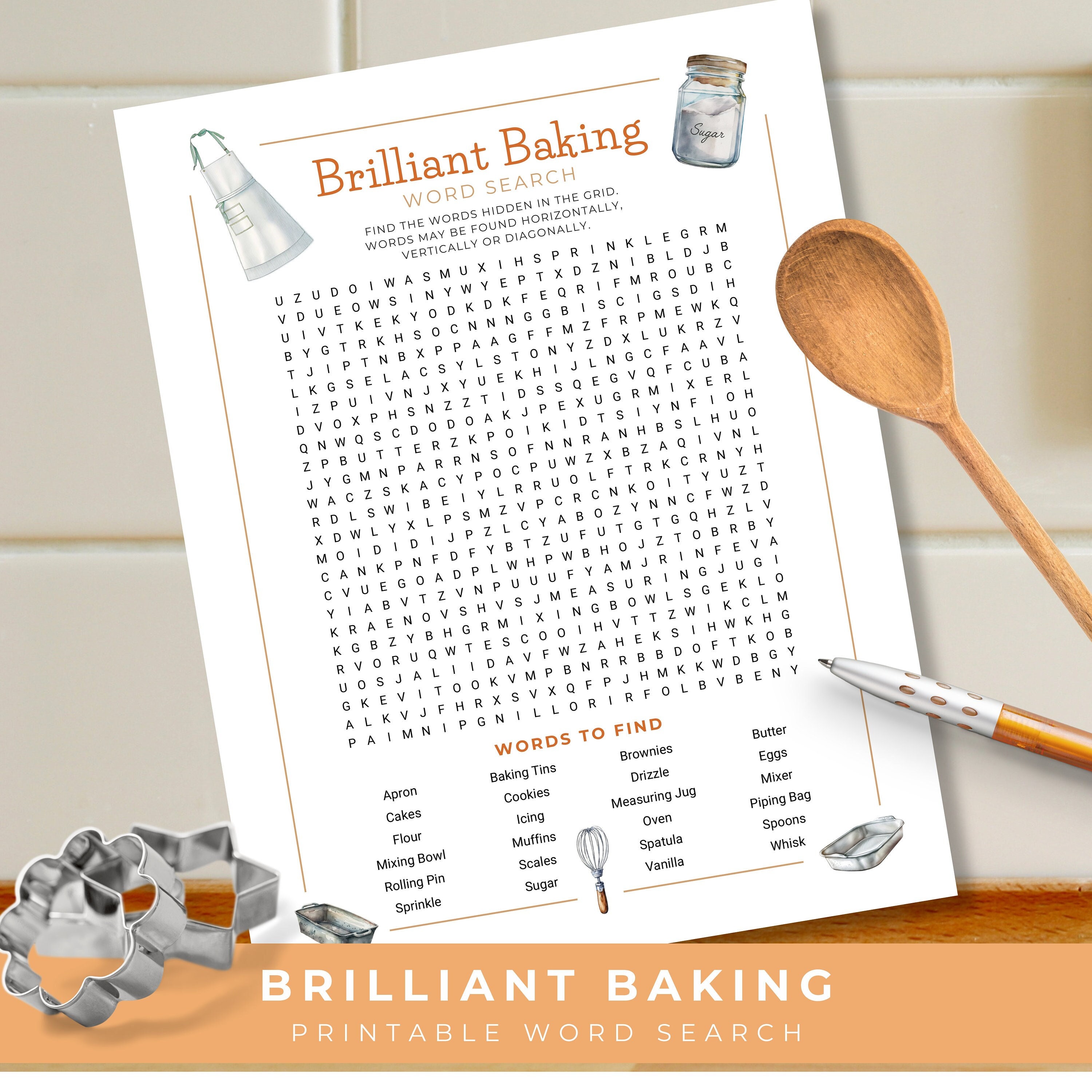 Baking Word Search, Printable Word Search for Adults, Baking Game, Bake ...