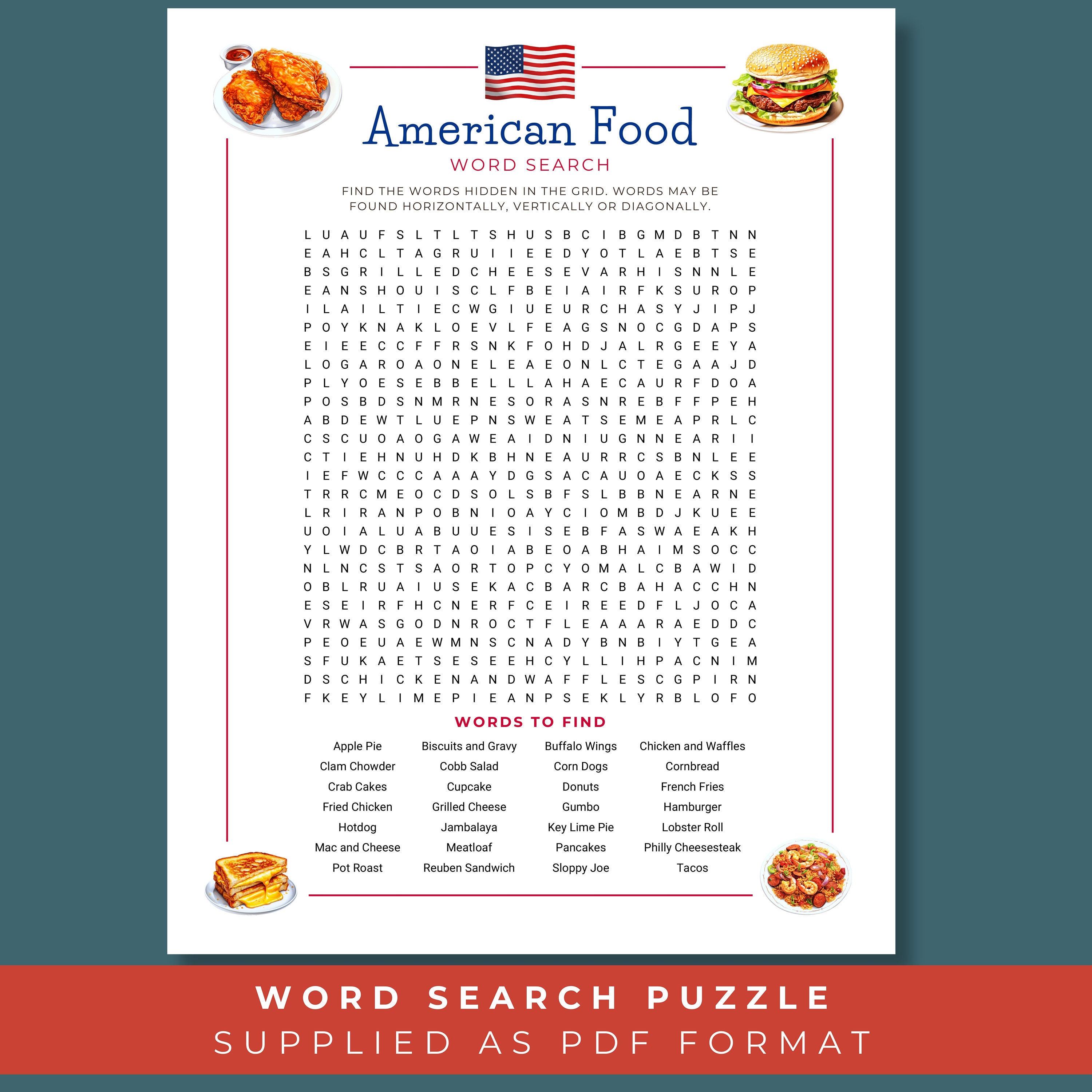 American Food Word Search, Printable Word Games for Adults, USA Food ...