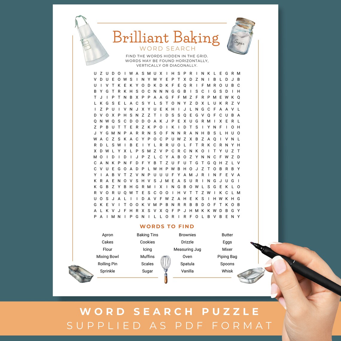 Baking Word Search, Printable Word Search for Adults, Baking Game, Bake ...