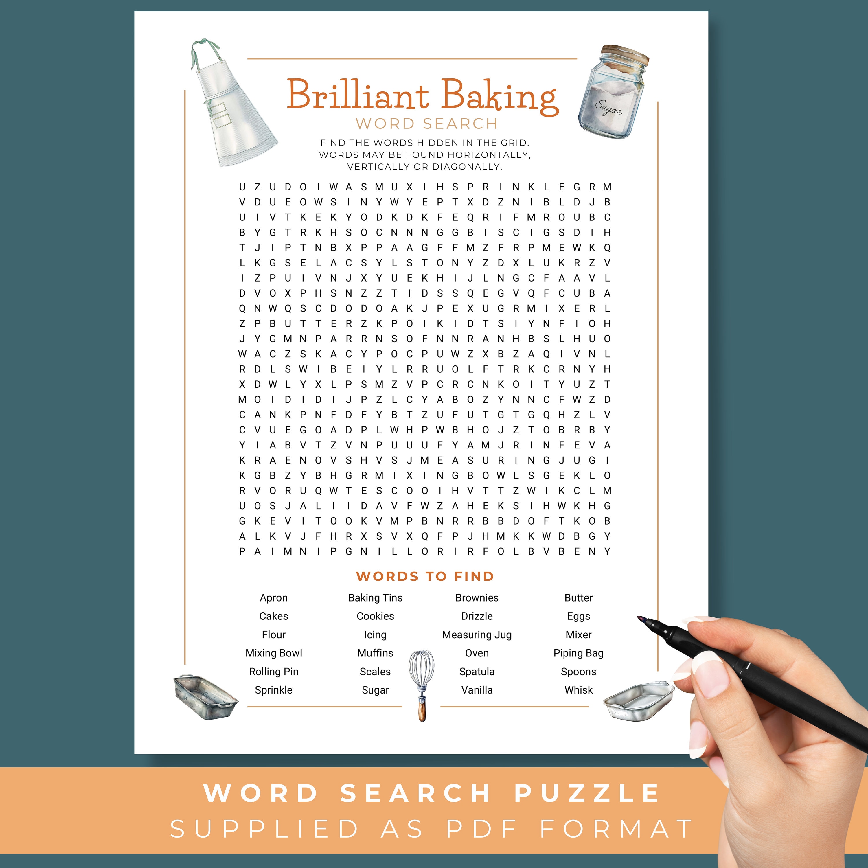 Baking Word Search, Printable Word Search for Adults, Baking Game, Bake ...