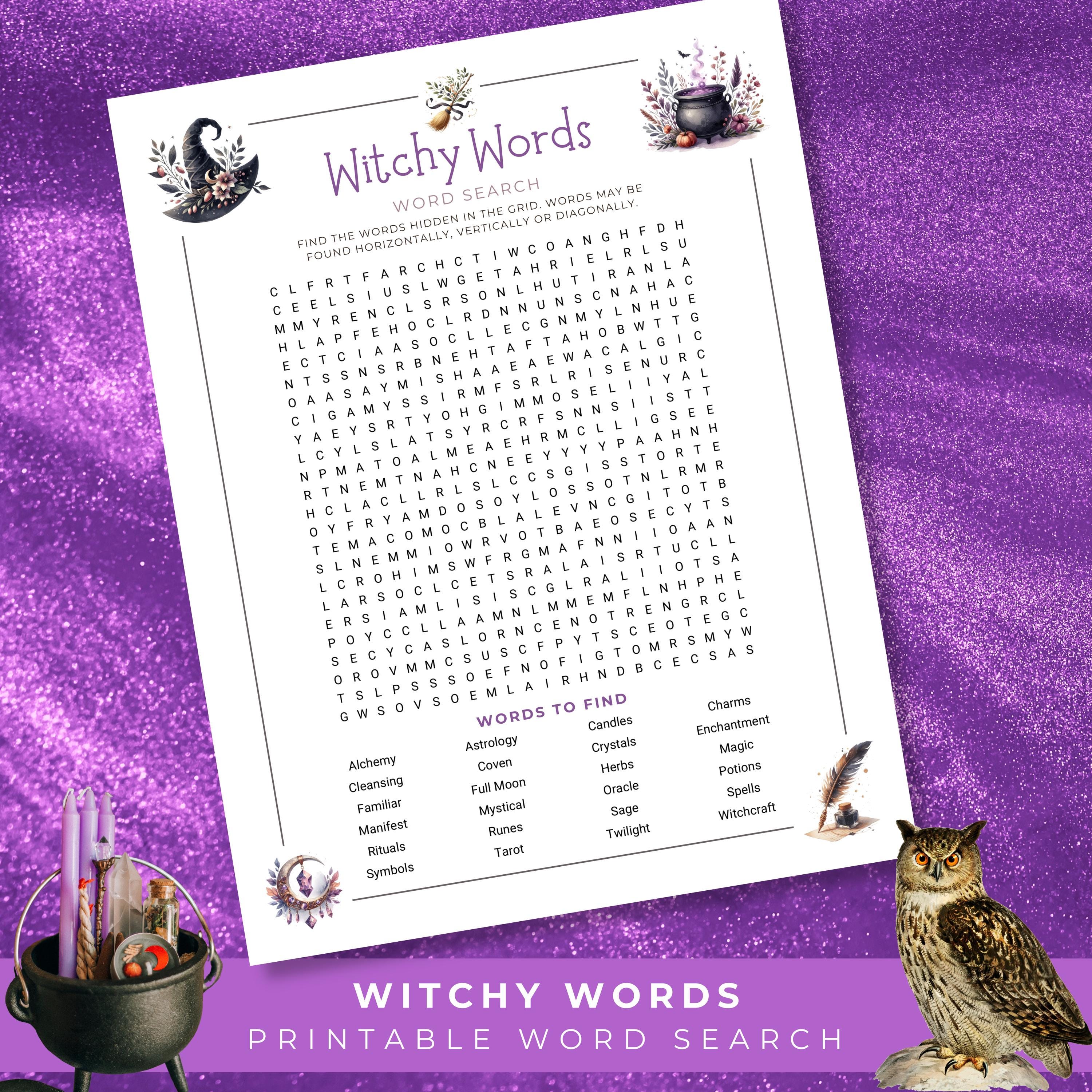 Witchy Word Search Printable, Halloween Word Search, Spooky Party Game ...