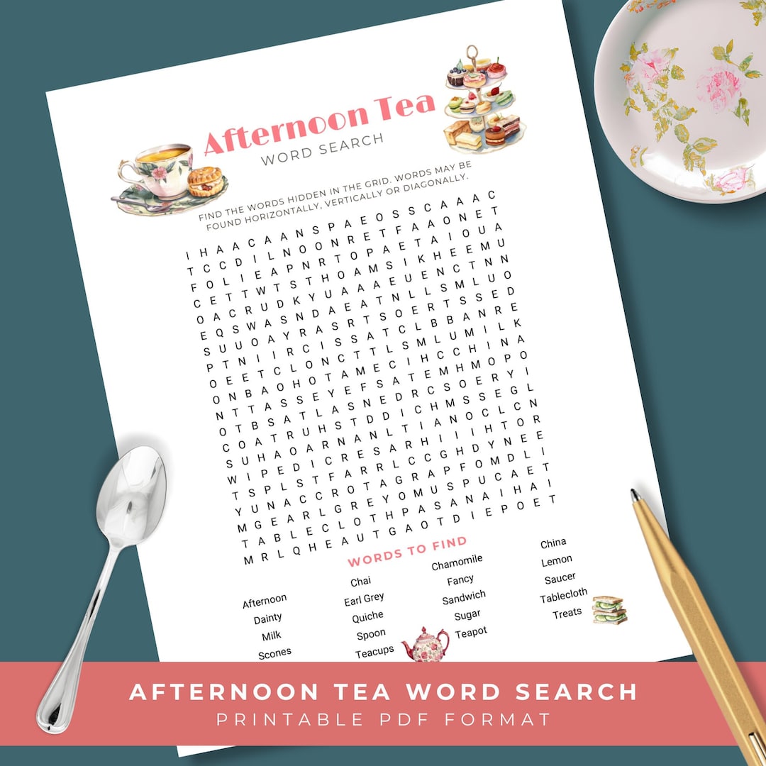 Afternoon Tea Word Search, Tea Party Games, Printable Adult Word Game ...