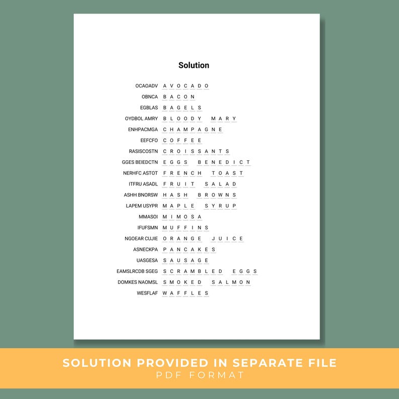 Brunch Party Game for Adults, Printable Brunch Word Scramble Game ...