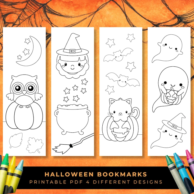 Halloween Coloring Bookmarks, Printable Spooky Crafts for Kids and ...