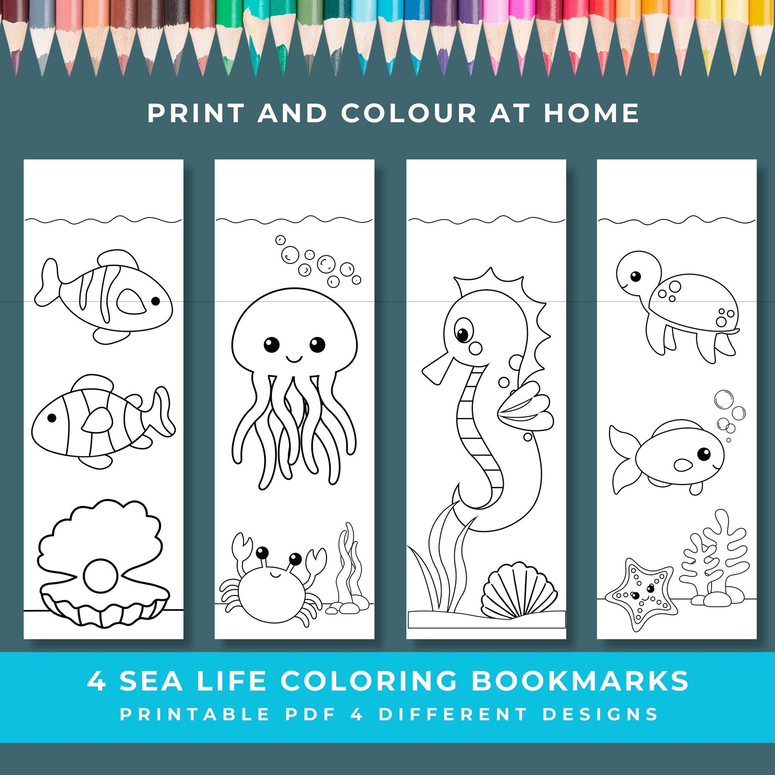 Sea Life Coloring Bookmarks, Ocean Printable Bookmarks to Color In ...