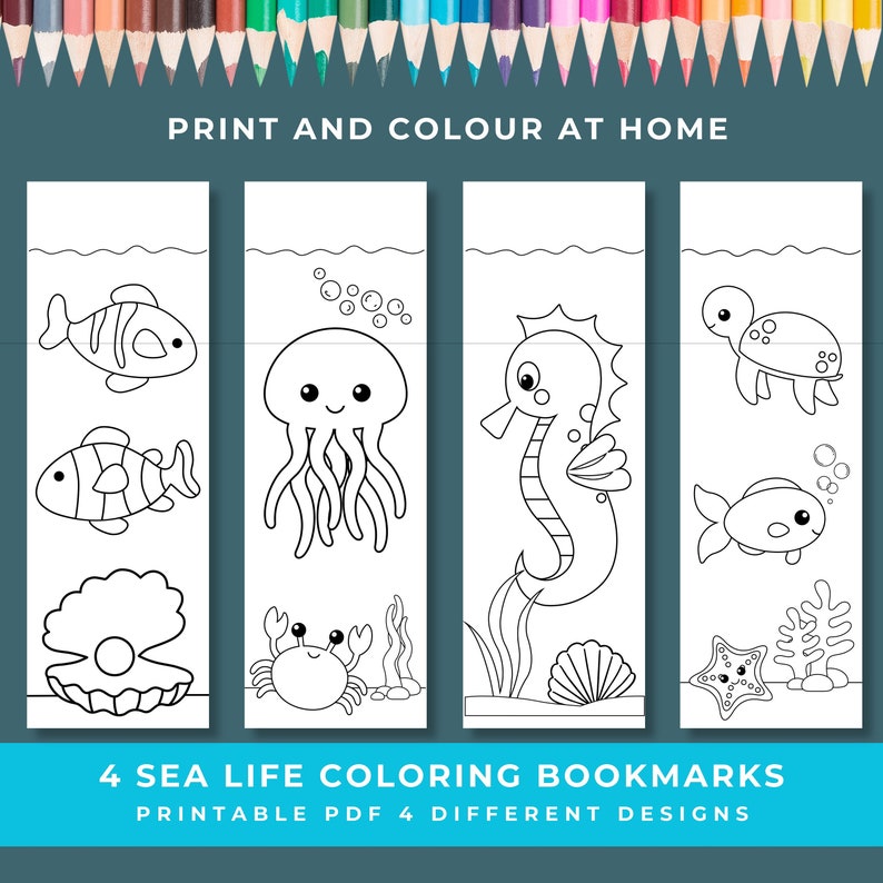Sea Life Coloring Bookmarks, Ocean Printable Bookmarks to Color In ...