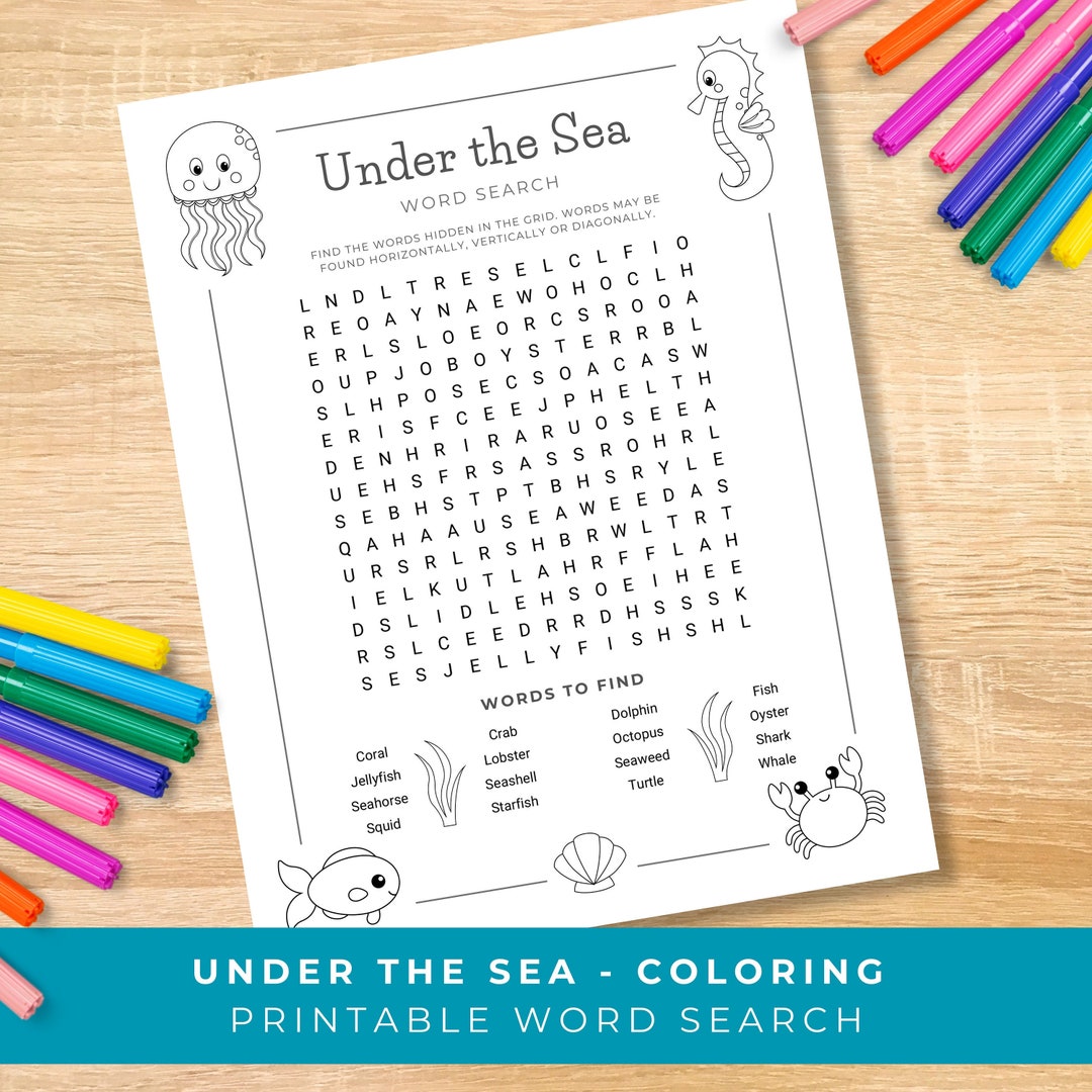 Under the Sea Word Search, Printable Ocean Word Search, Sea Life ...
