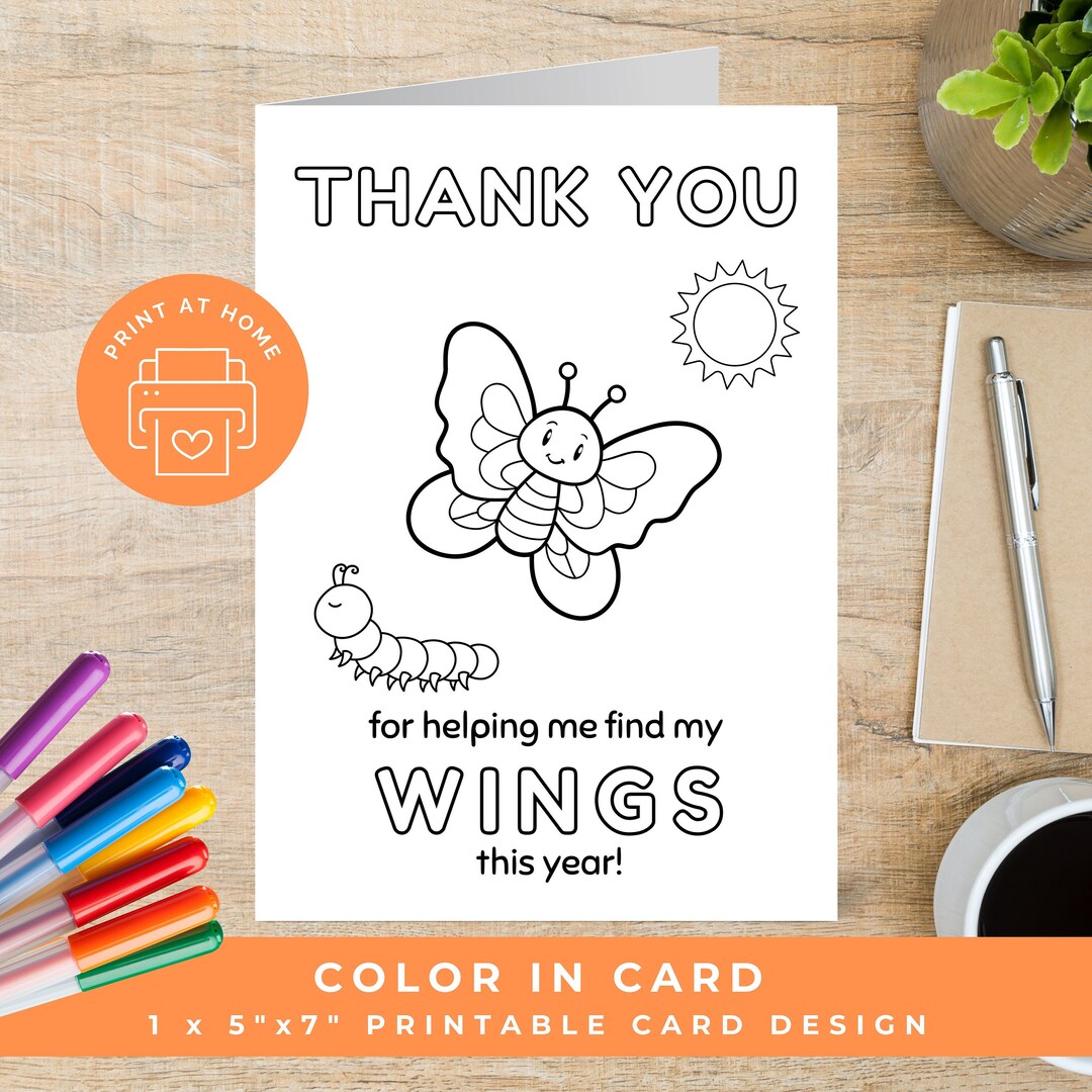 Printable Coloring Card for Teacher, Teacher Thank You Coloring Card ...