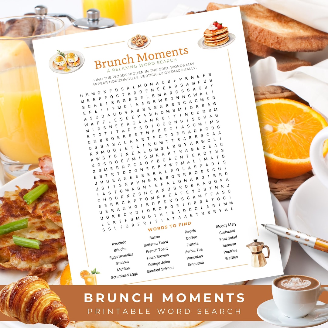 Brunch Word Search Printable, Brunch Party Game for Adults, Breakfast ...