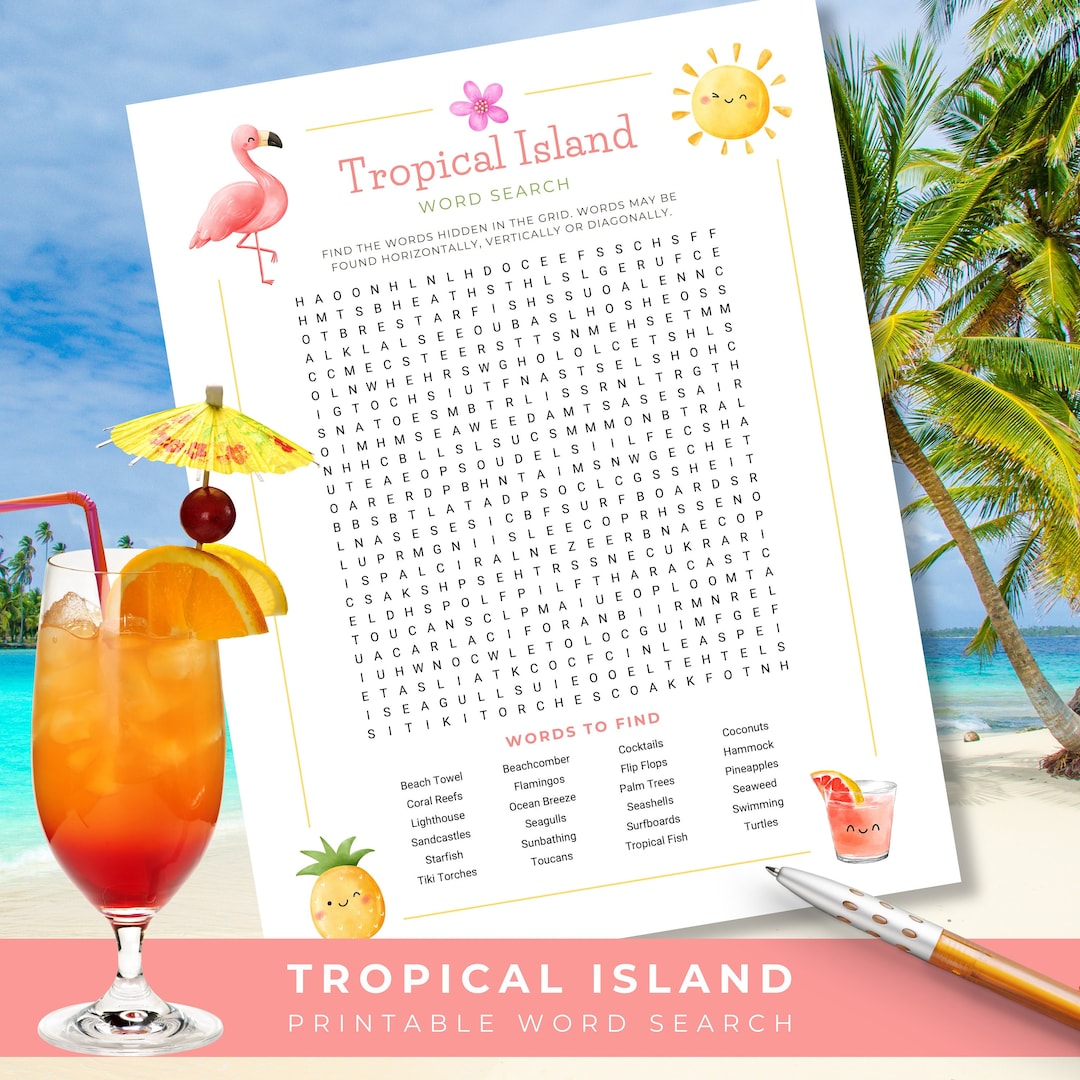 Tropical Island Word Search: Printable Travel Puzzle Game (PDF Format ...