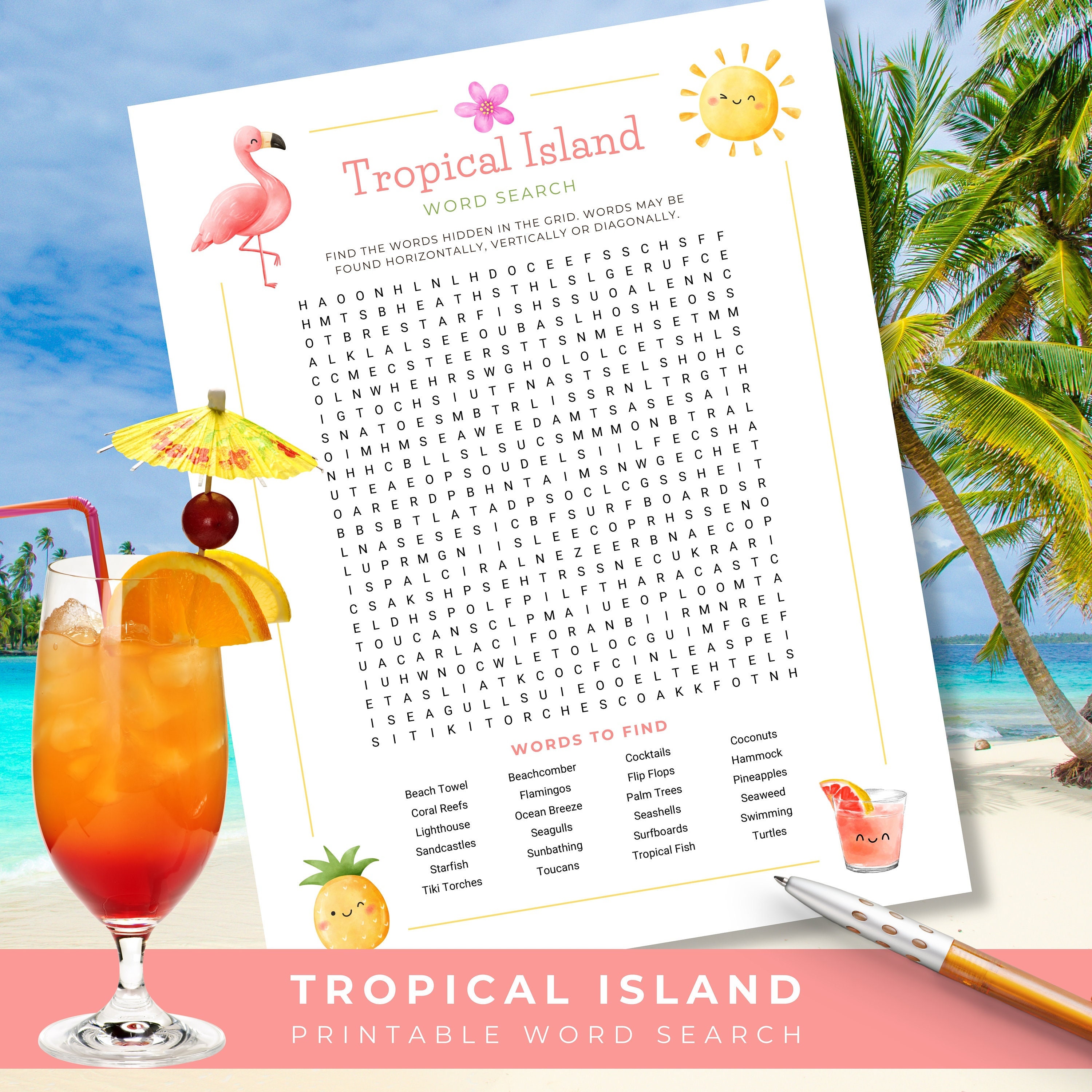 Tropical Island Word Search: Printable Travel Puzzle Game (PDF Format ...