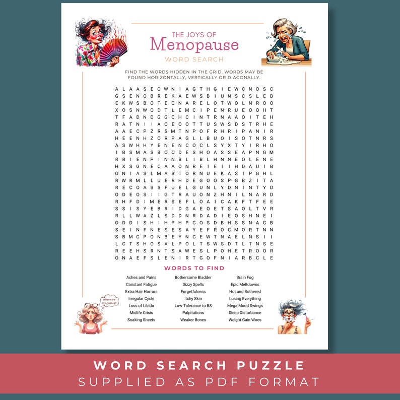 Menopause Word Search, Funny Printable Puzzle Game, Perimenopause ...