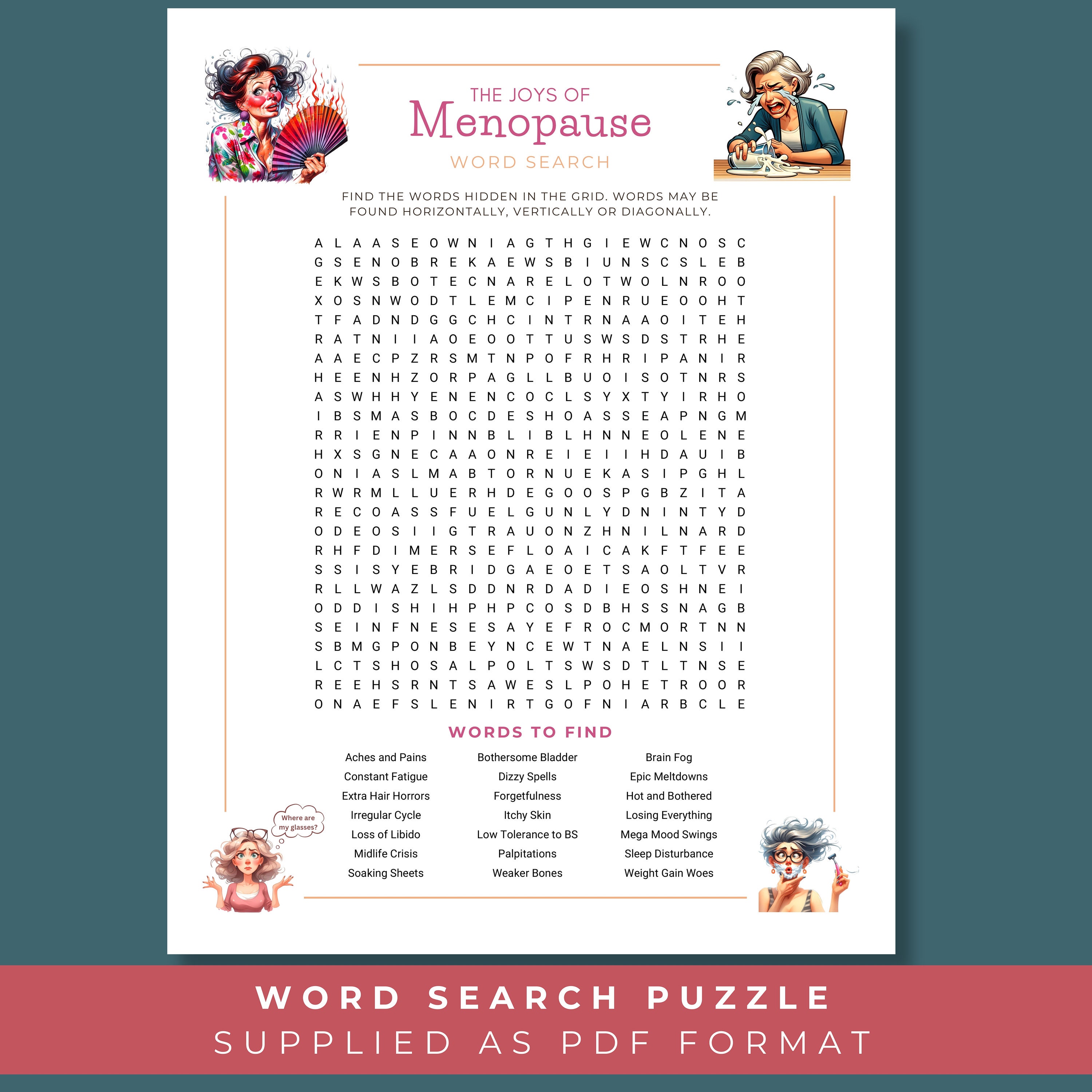 Menopause Word Search, Funny Printable Puzzle Game, Perimenopause ...