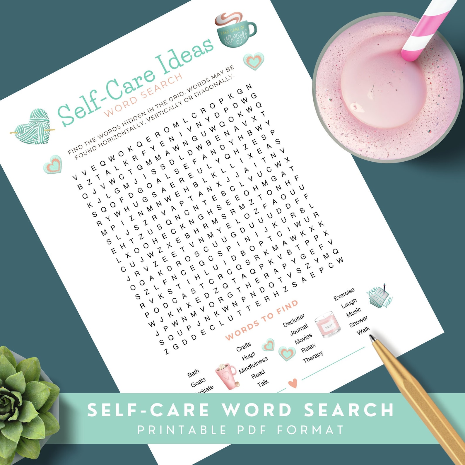 Self-care Word Search, Self Care Printable Word Game, Self-care List ...