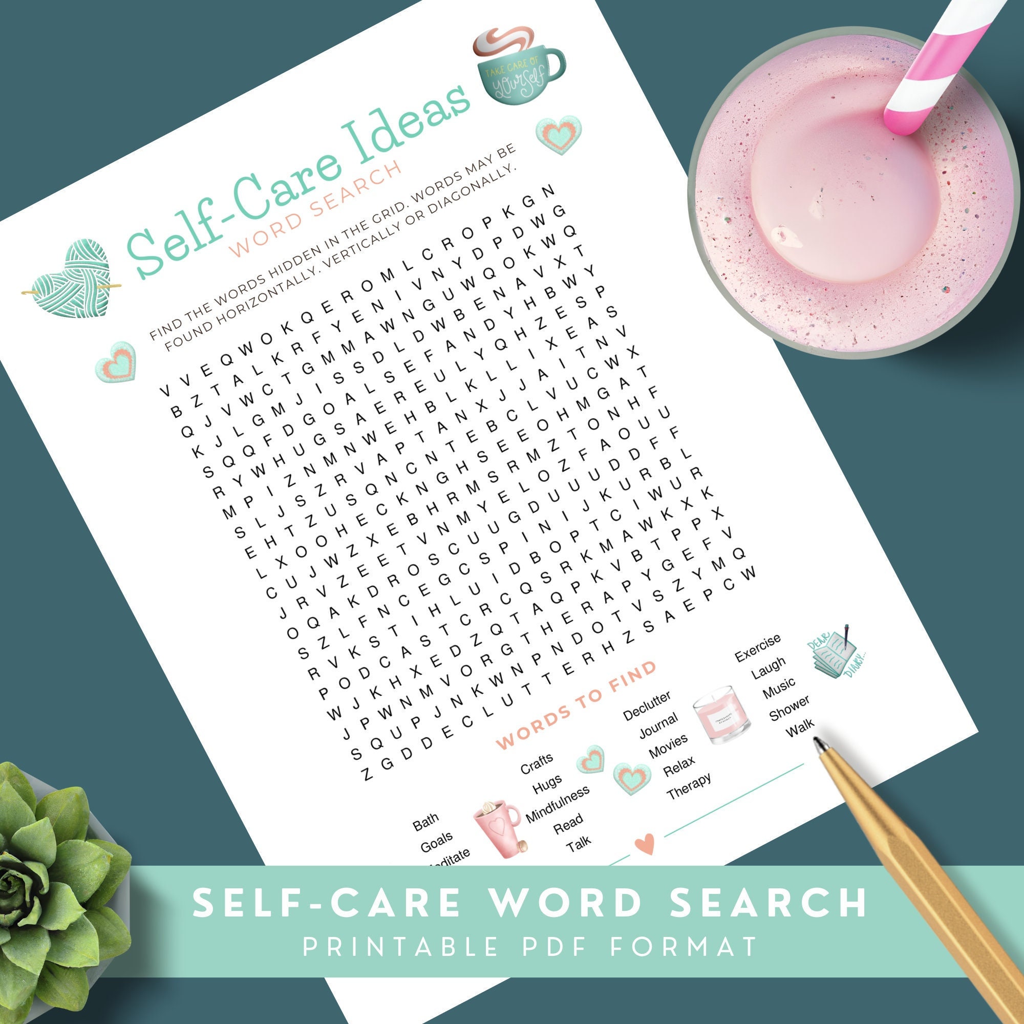 Self-care Word Search, Self Care Printable Word Game, Self-care List ...