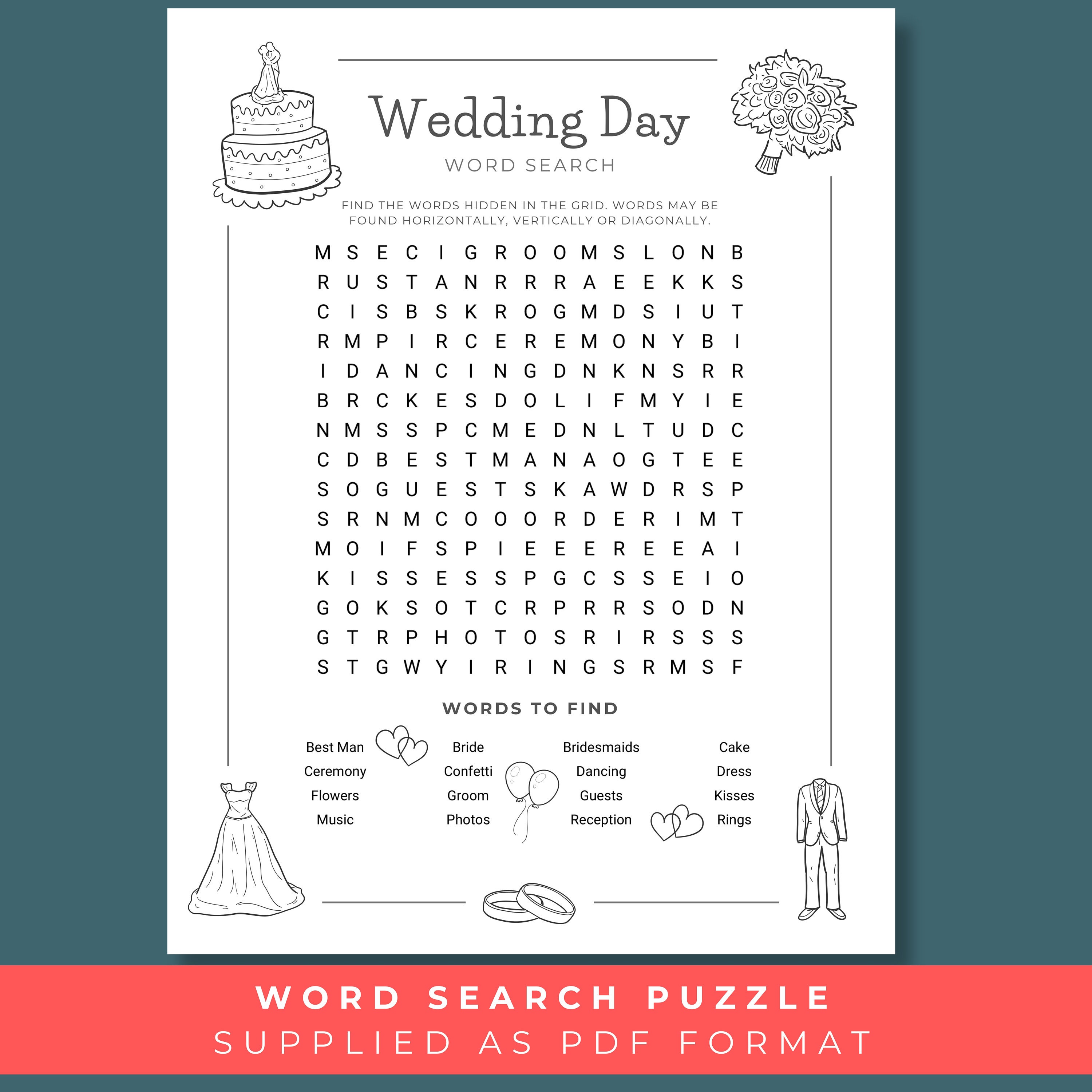 Wedding Word Search for Kids, Printable Coloring Page for Children ...
