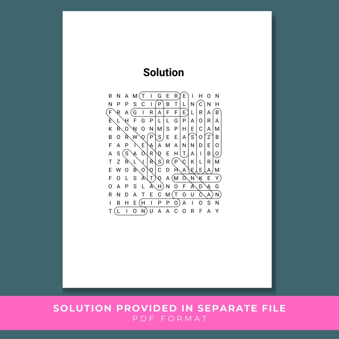 Jungle Word Search for Kids, Jungle Animals Party Printable Coloring ...