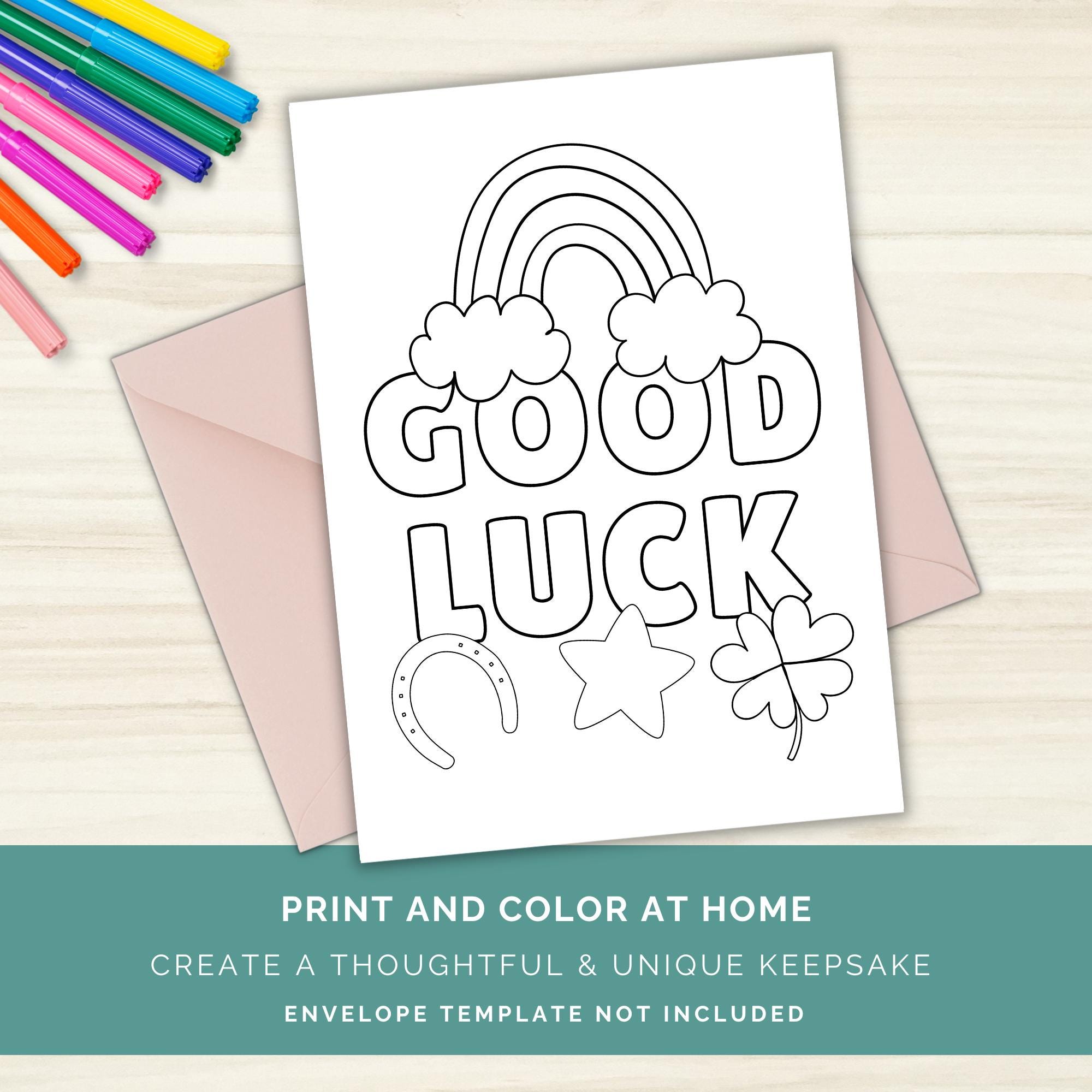 Printable Good Luck Card to Color, Rainbow Coloring Greeting Card ...