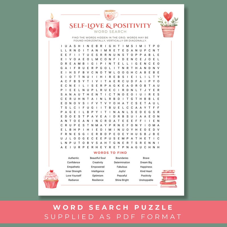 Self-love Word Search, Self-care Printable, Mindfulness Activity ...