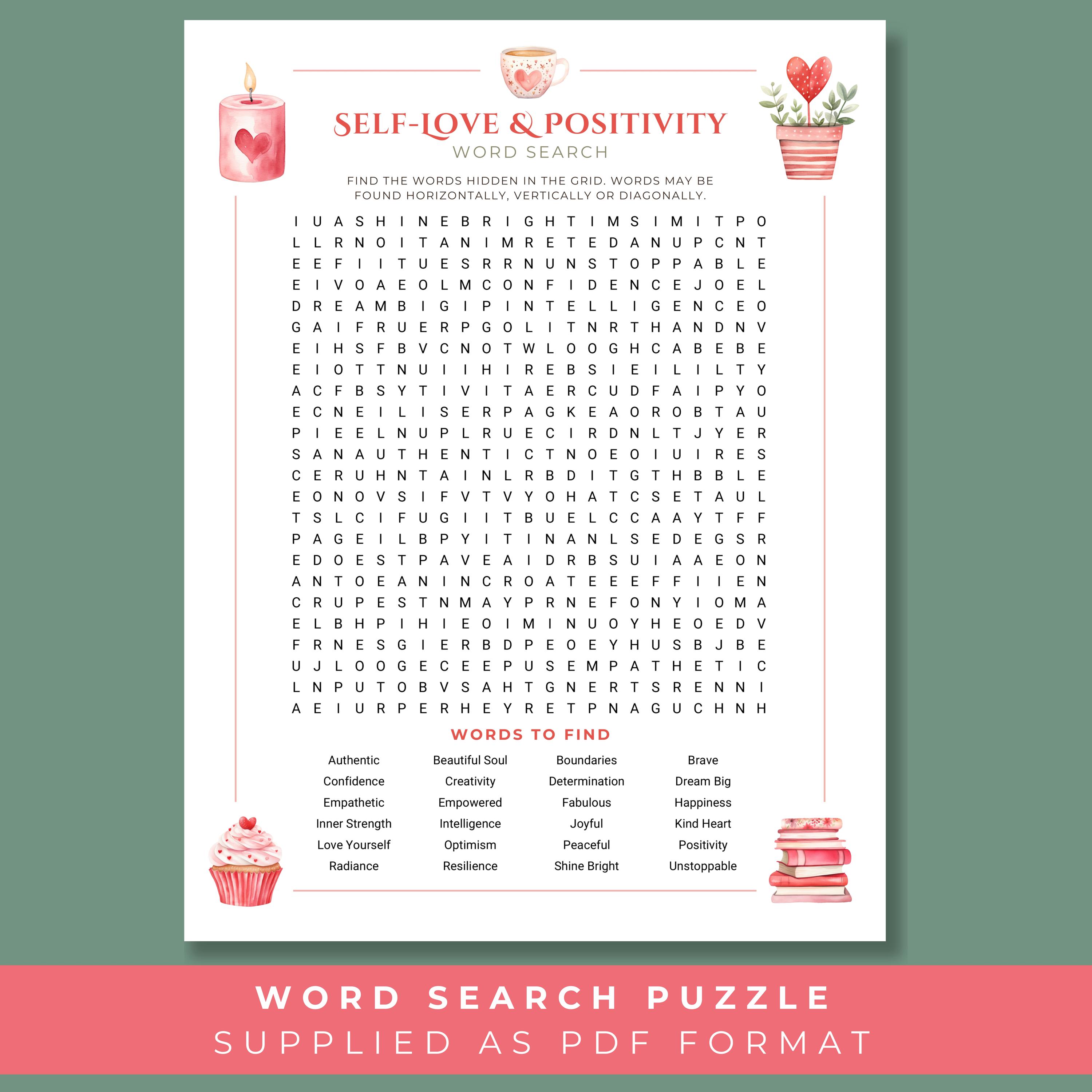 Self-love Word Search, Self-care Printable, Mindfulness Activity ...
