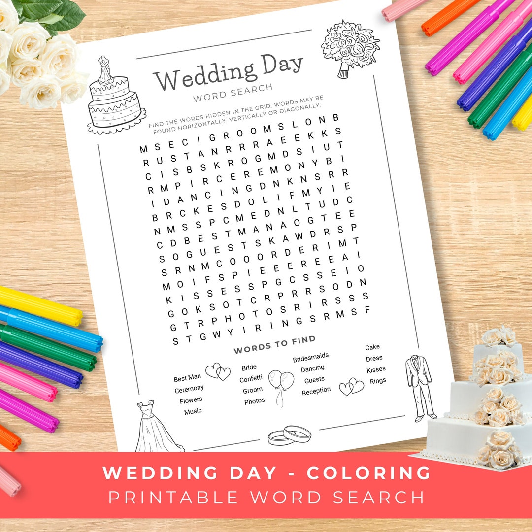 Wedding Word Search for Kids, Printable Coloring Page for Children ...