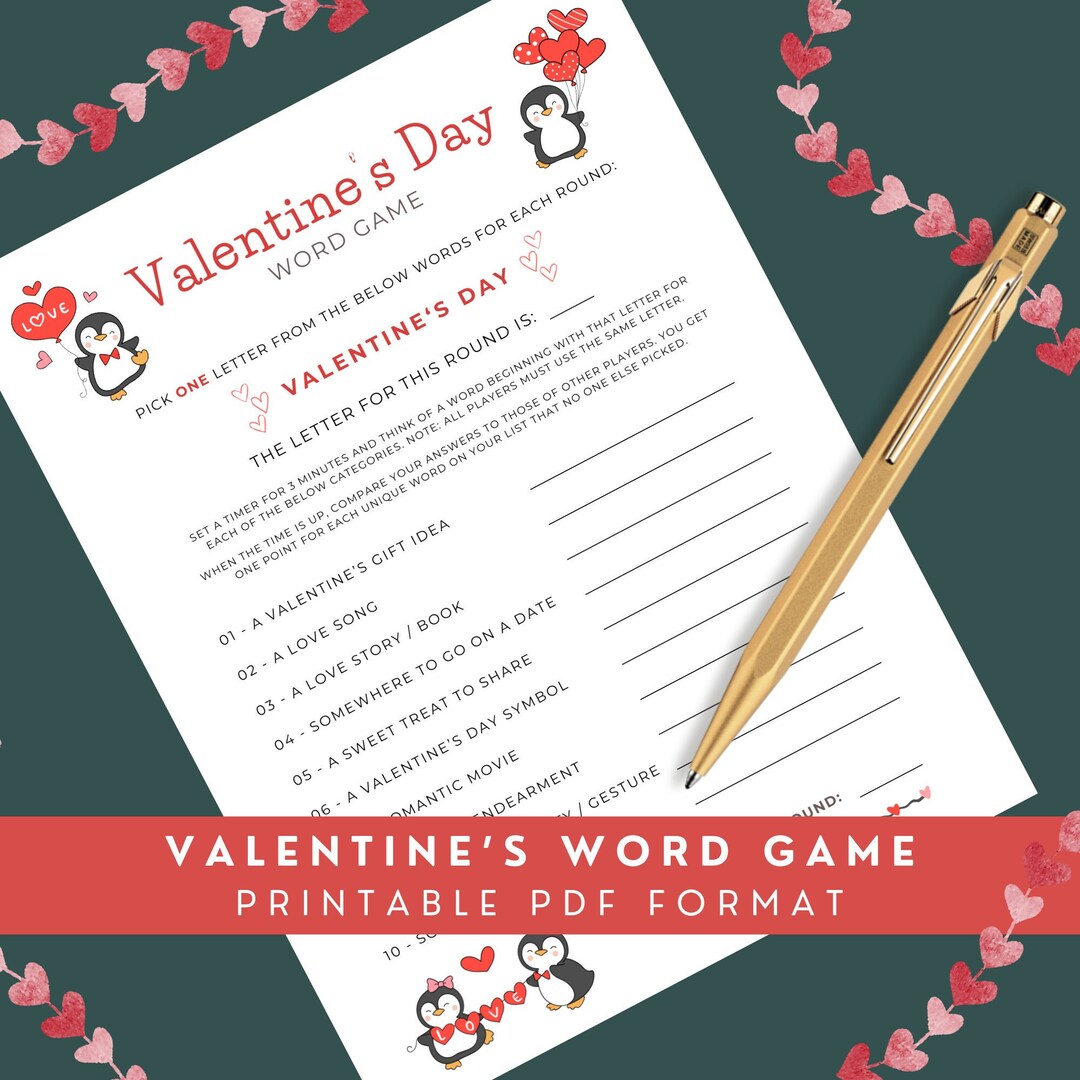 Valentines Party Games, Printable Scattergories Game, Valentines Word ...