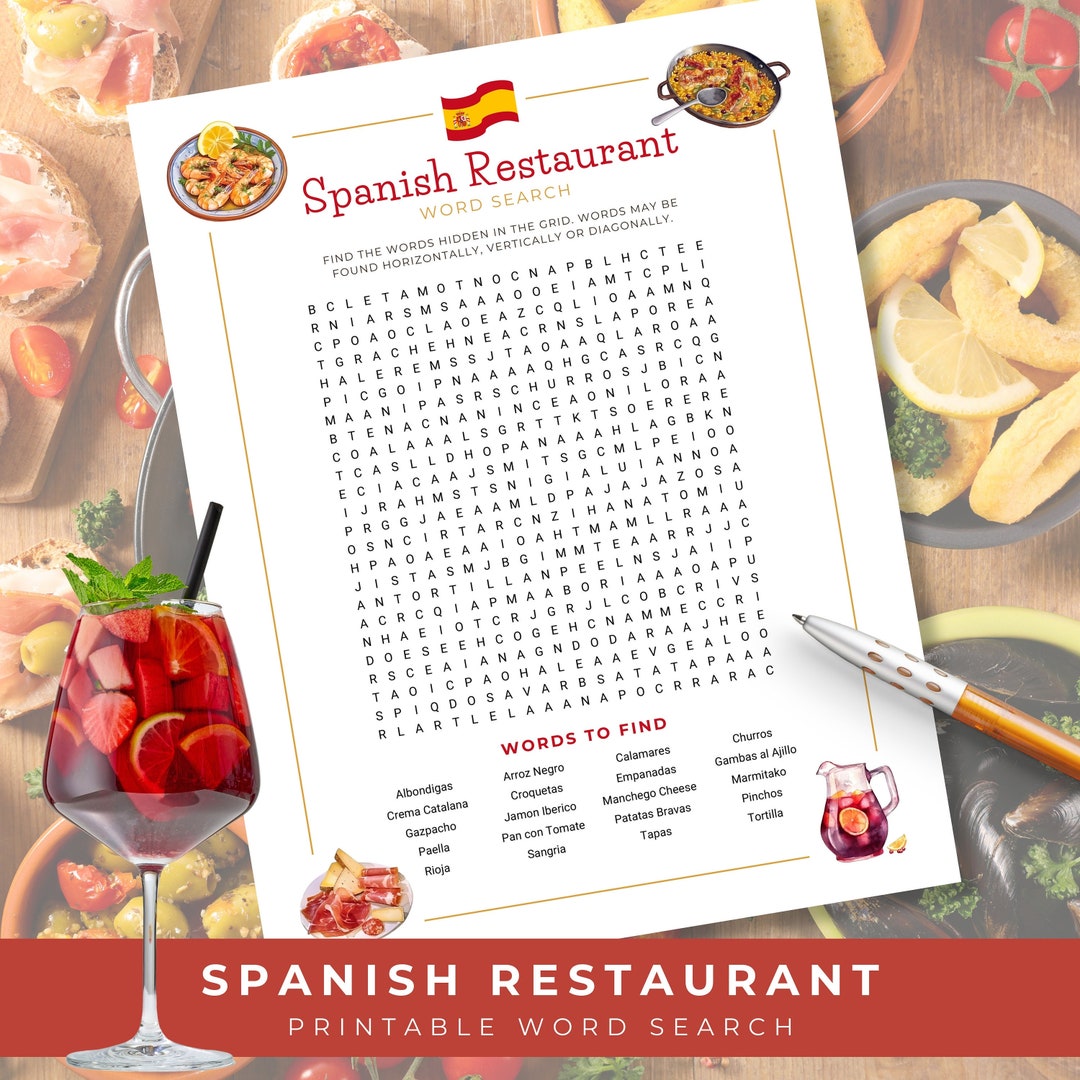 Spanish Food Word Search, Tapas Night Games, Printable Puzzle Game ...