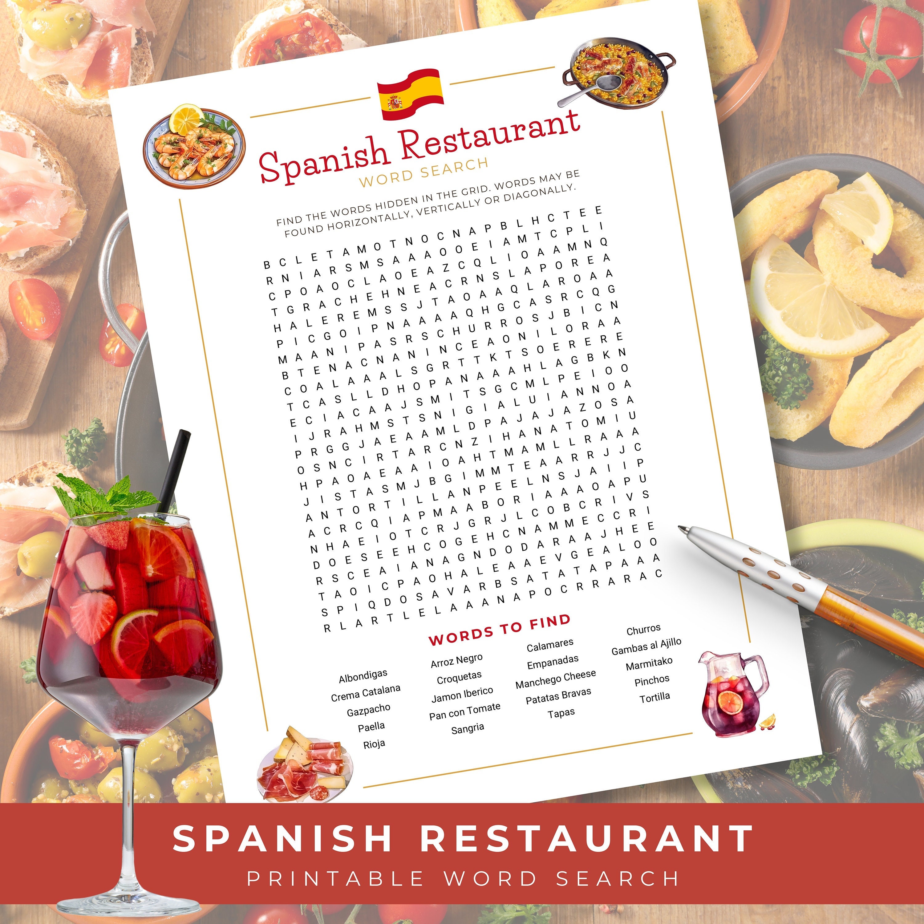 Spanish Food Word Search, Tapas Night Games, Printable Puzzle Game ...