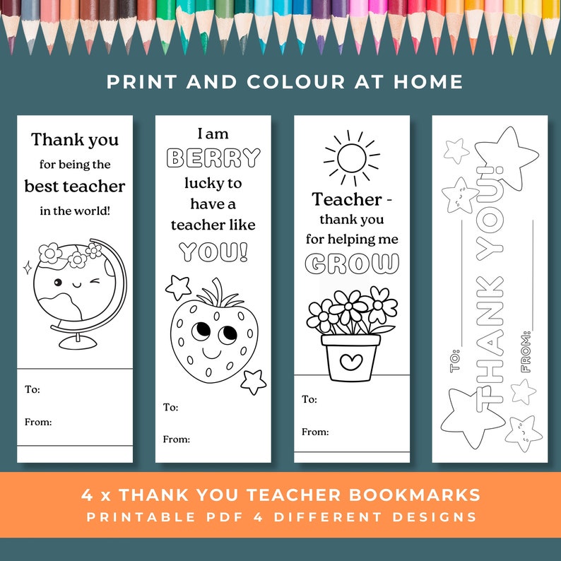 Teacher Appreciation Coloring Bookmarks, Printable Thank You Teacher ...