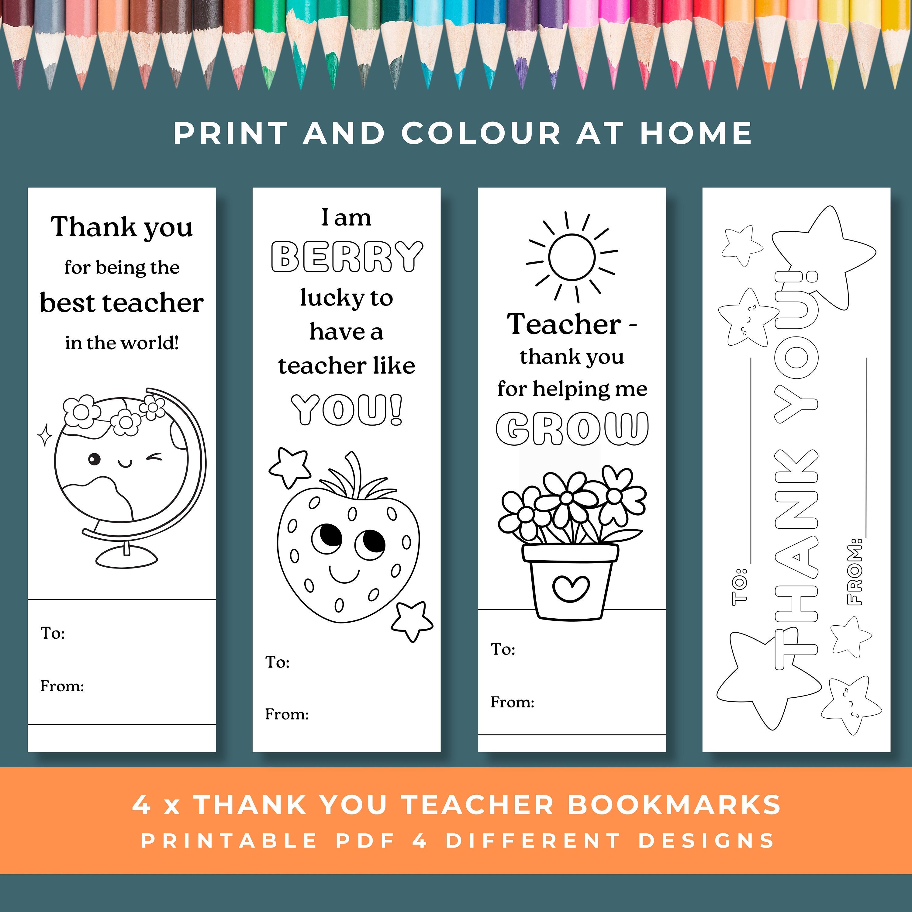 Teacher Appreciation Coloring Bookmarks, Printable Thank You Teacher ...