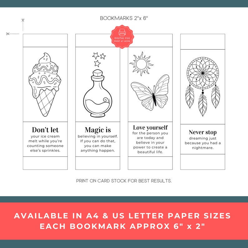 Printable Coloring Bookmarks, Motivational Quotes Bookmark, Adult ...