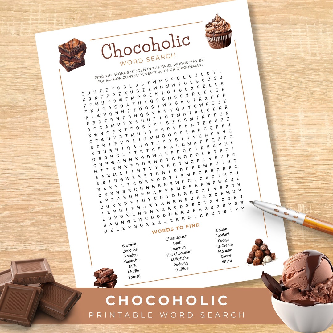 Chocolate Word Search, Chocoholic Word Search, Printable Word Games ...