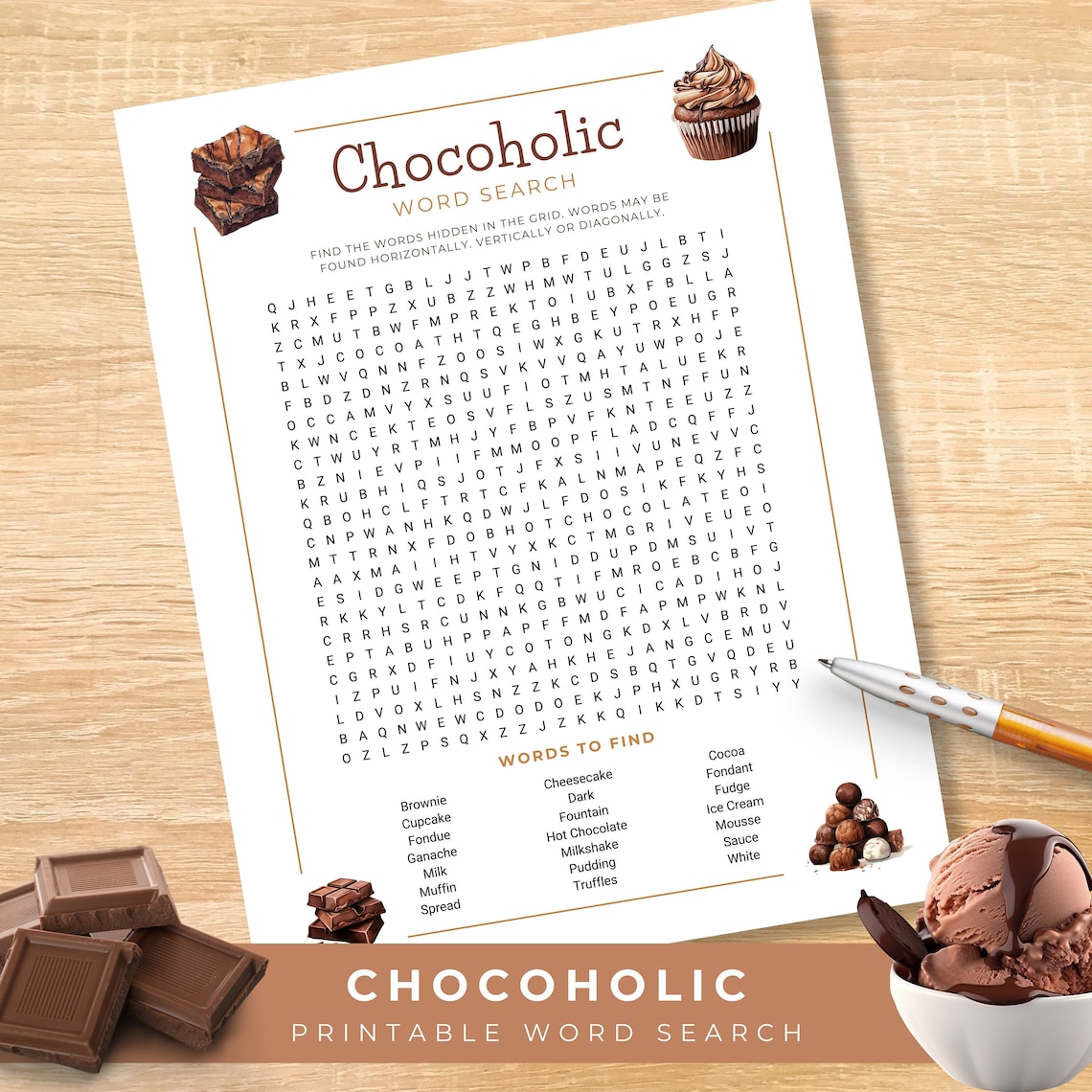 Chocolate Word Search, Printable Word Game for Adults, Novelty Gift for ...