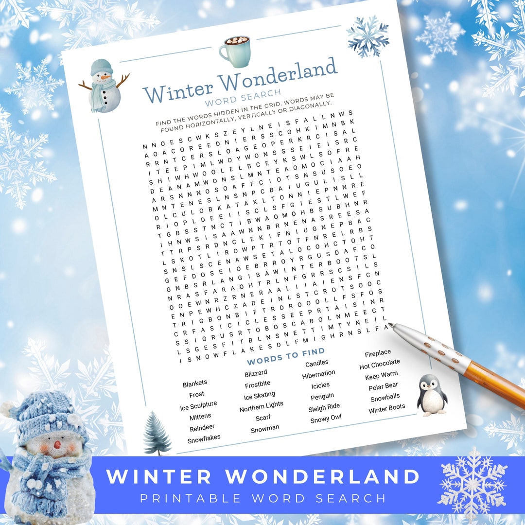 Winter Wonderland Word Search, Printable Christmas Party Game for ...
