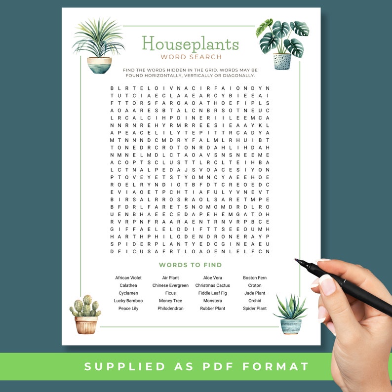 Houseplants Word Search, House Plants Printable Puzzle Game, Word ...