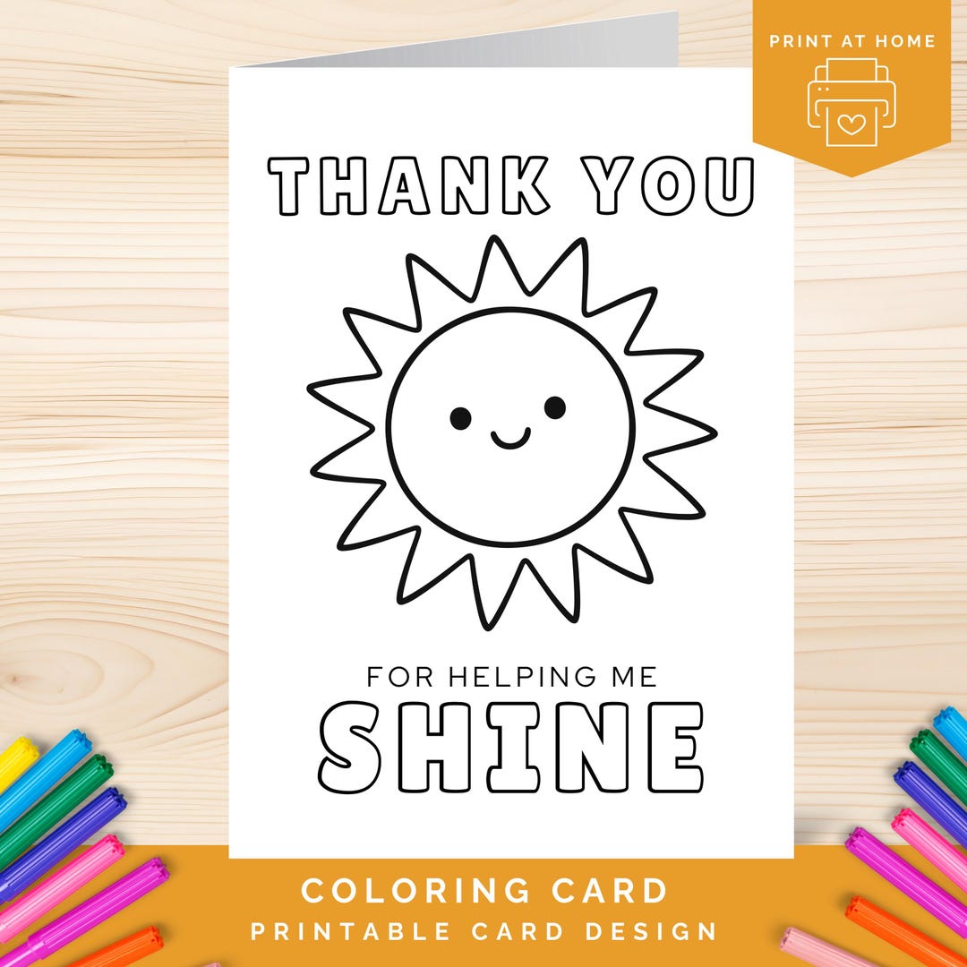 Printable Thank You Coloring Card, Teacher Appreciation Gift From Kids ...