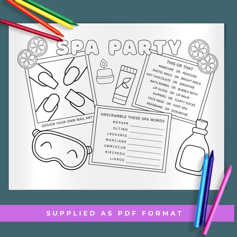 Spa Party Activity Sheet, Printable Spa Coloring Pages for Kids, Pamper ...