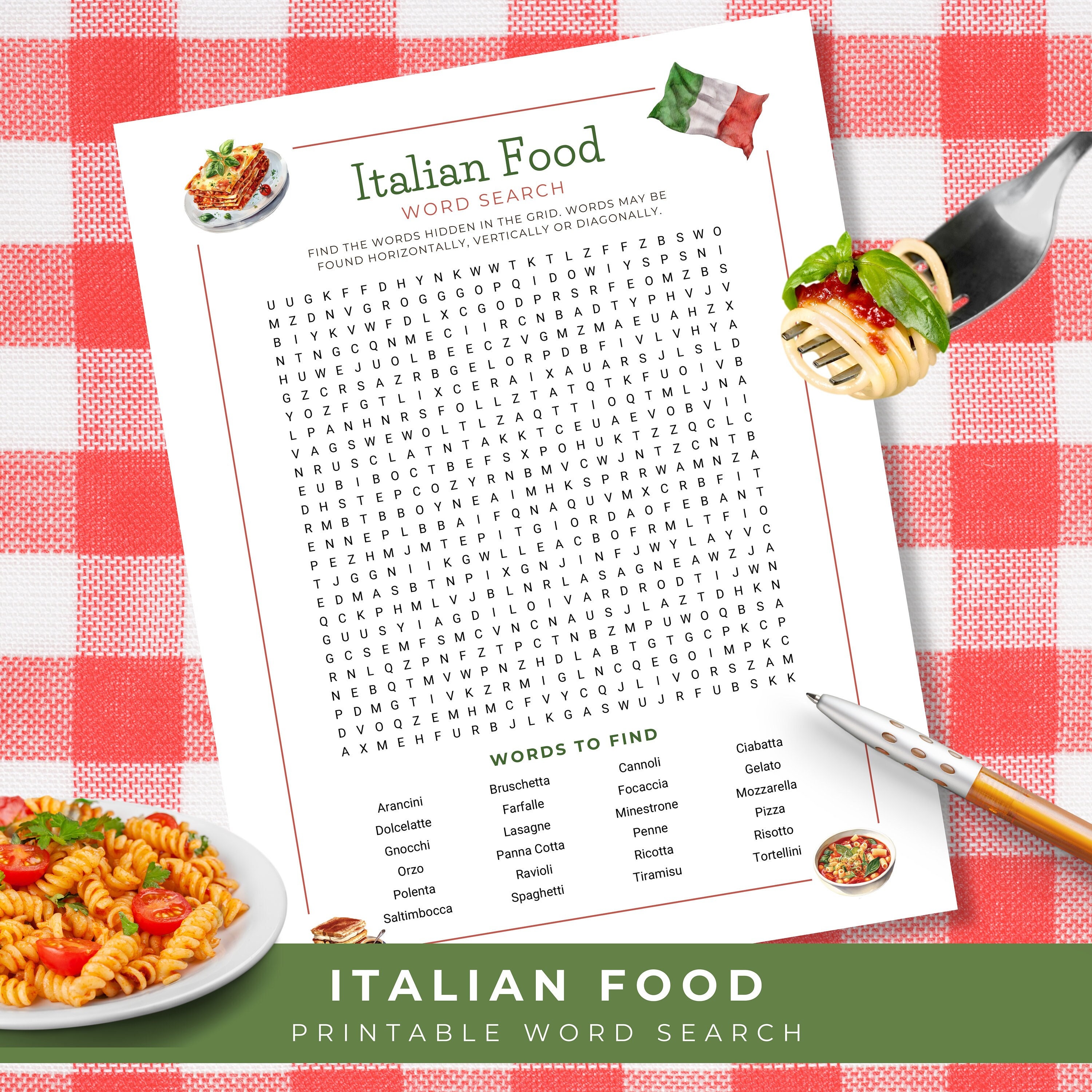 Italian Food Word Search, Printable Dinner Party Game for Adults, Fun ...