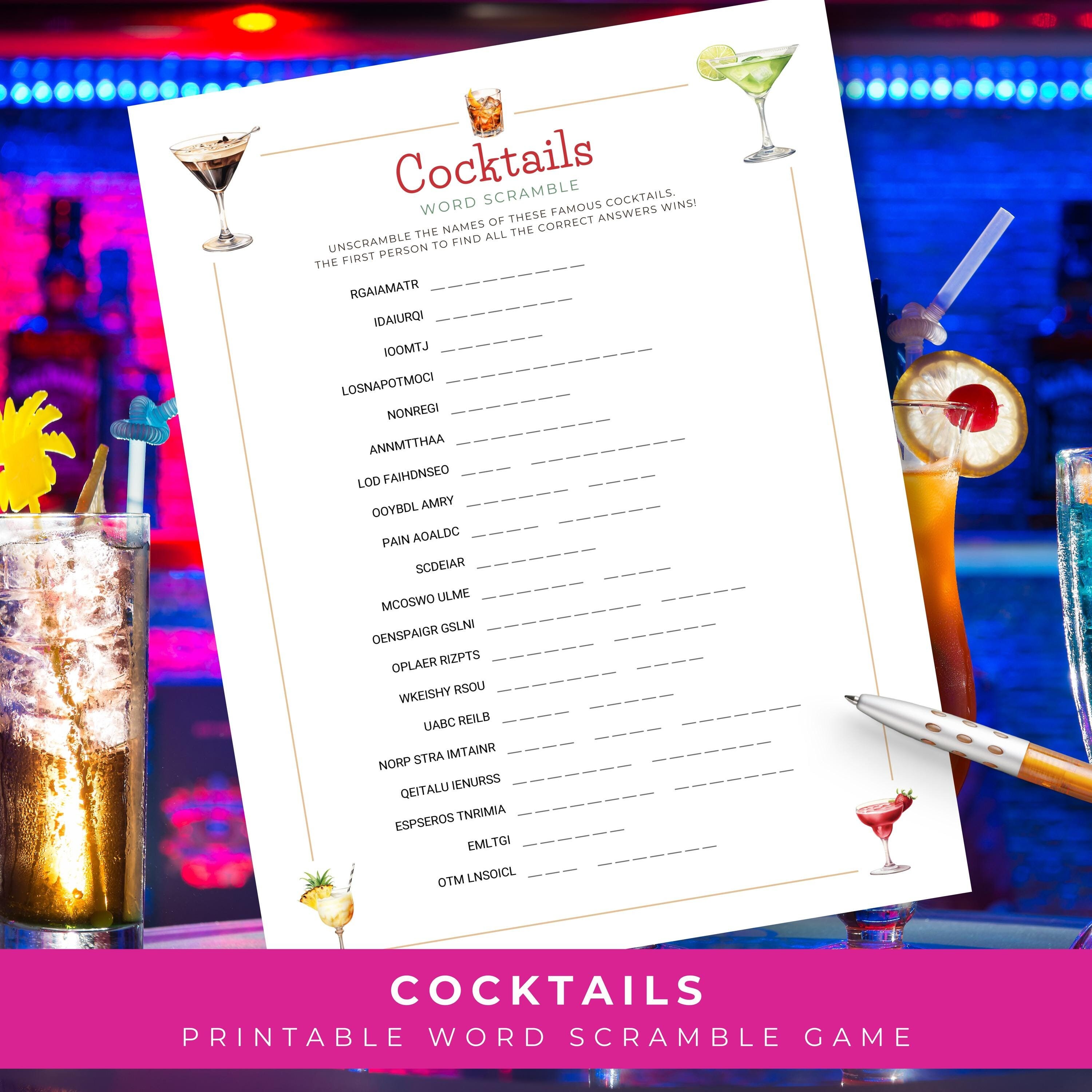 Cocktail Word Game, Printable Adult Party Games, Boozy Brunch ...
