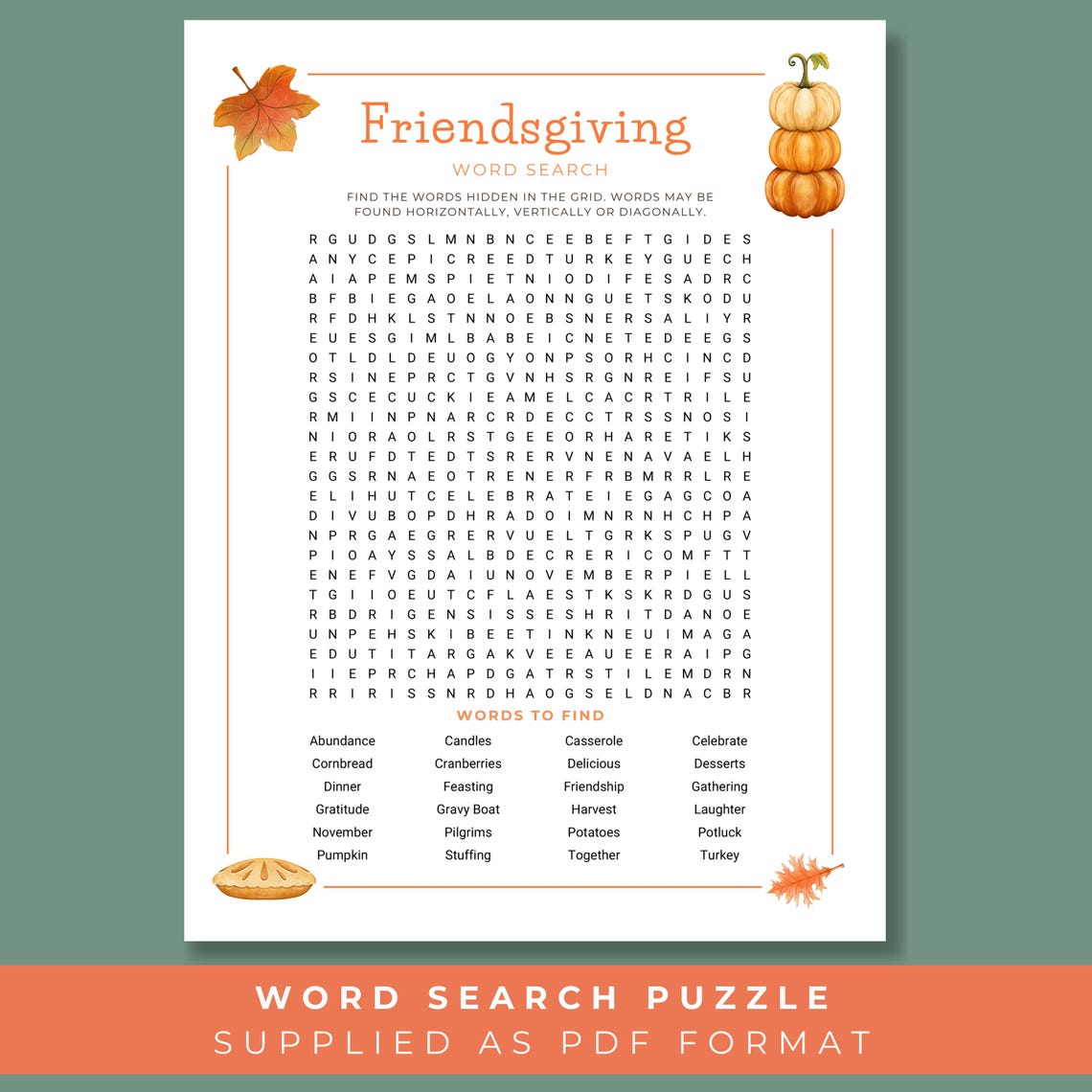 Friendsgiving Word Search, Printable Thanksgiving Party Game, Fun ...