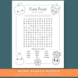 Cute Fruit Word Search for Kids, Printable Coloring Page Children ...