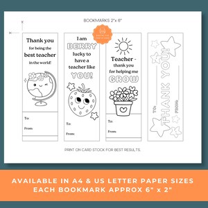 Teacher Appreciation Coloring Bookmarks, Printable Thank You Teacher ...