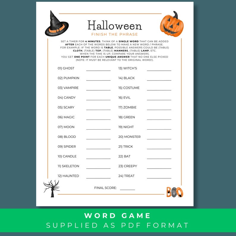 Halloween Party Game, Printable Halloween Word Games for Adults, Sip ...