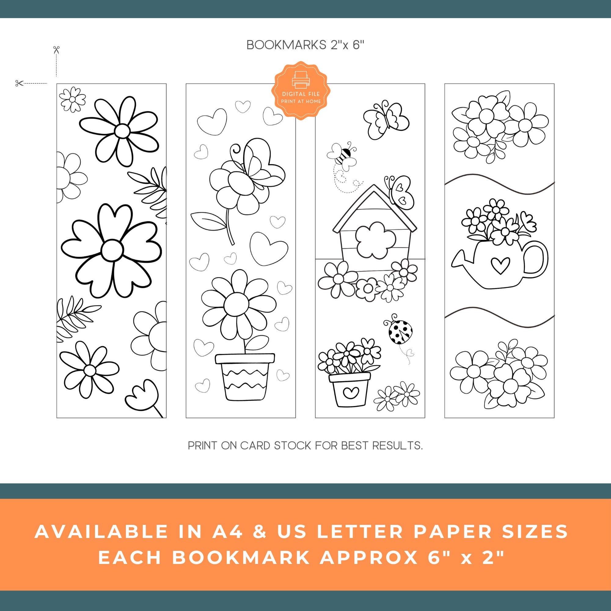 Floral Coloring Bookmarks, Coloring Printable Bookmarks, Mindfulness ...