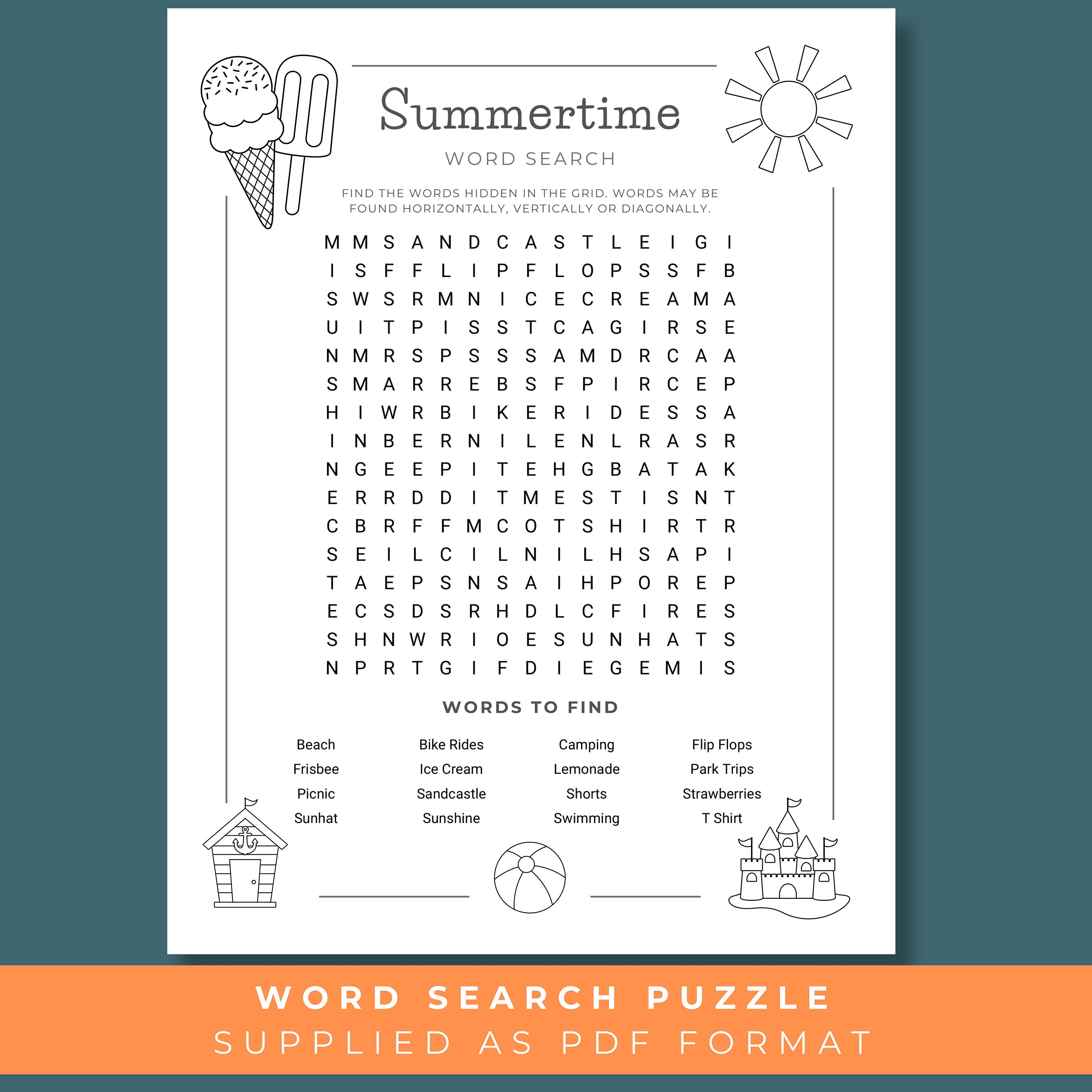 Summer Word Search for Kids, Printable Summertime Coloring Page, Summer ...