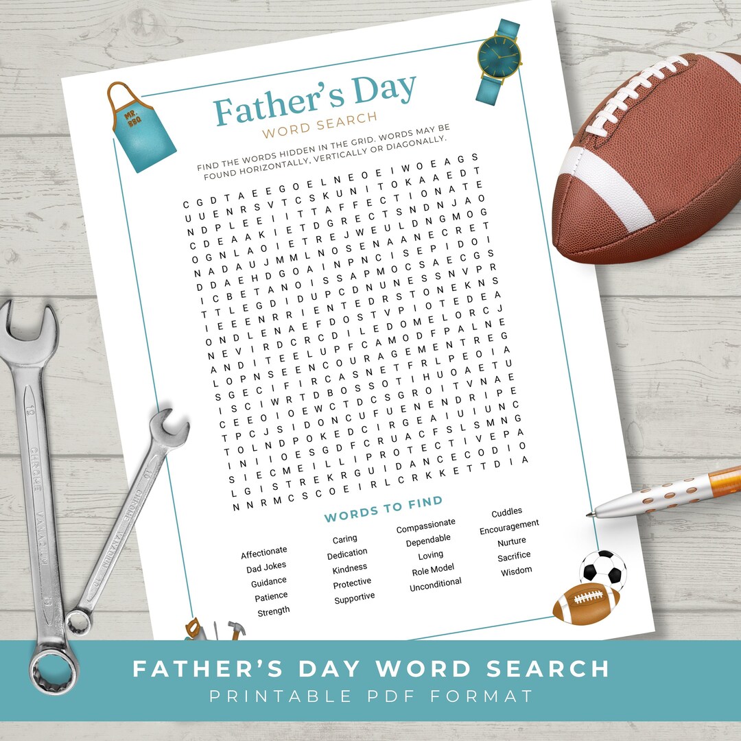 Father's Day Word Search, Printable Fathers Day Word Puzzle, Gift for ...