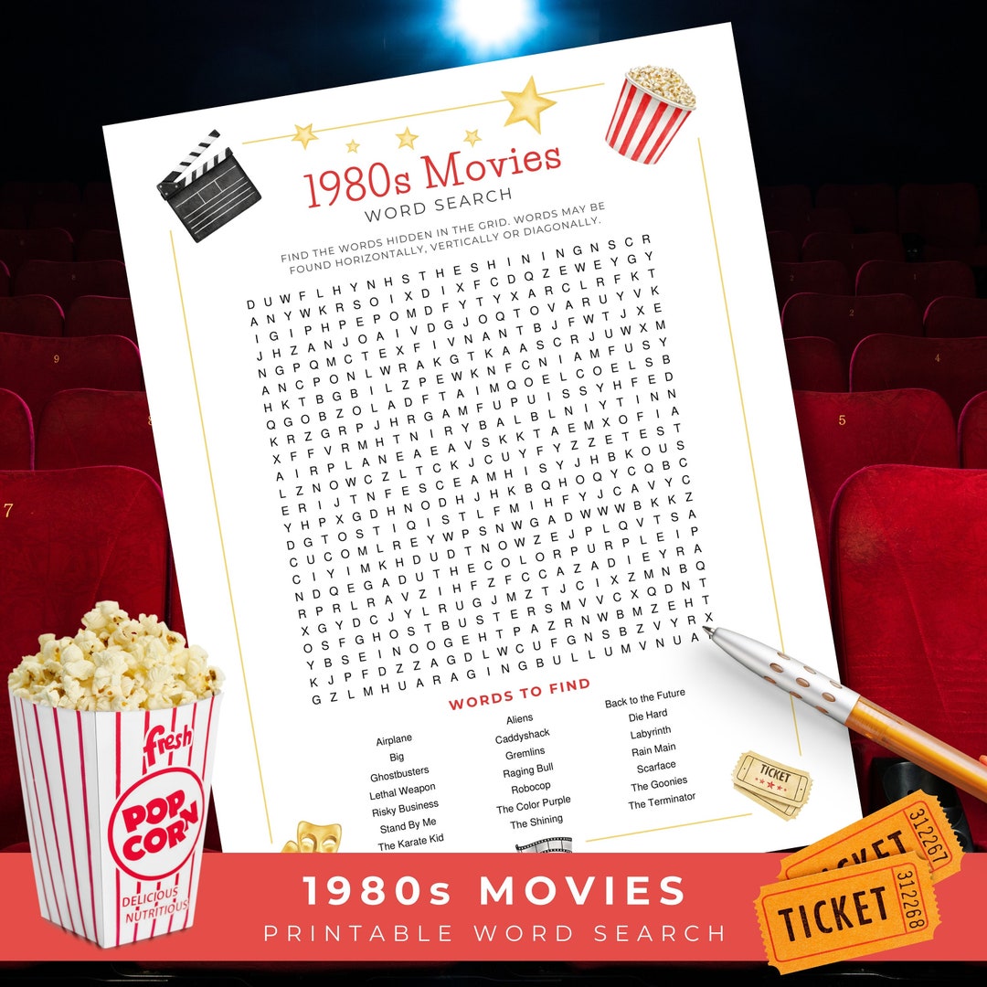 1980s Movie Word Search Puzzle: Retro Film Game (PDF Download) - Etsy UK