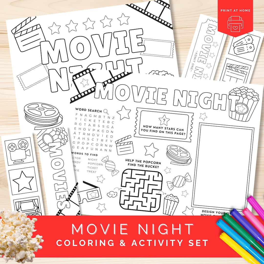 Printable Movie Night Activities for Kids, Coloring Pages & Bookmarks ...