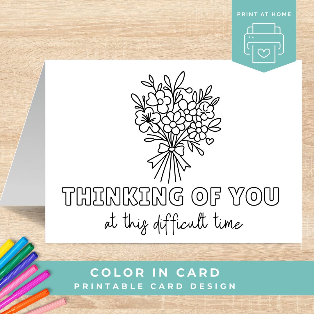 Thinking of You Card to Color, Printable Sympathy Coloring Card, Floral ...